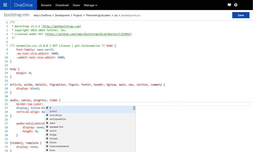 Edit Html Css And Javascript Files In The Cloud Using Onedrive With Intellisense